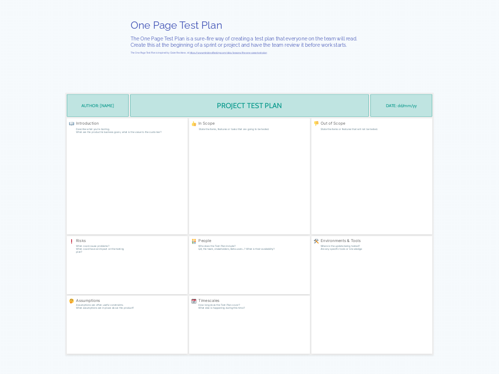 One Page Test Plan | Ludi